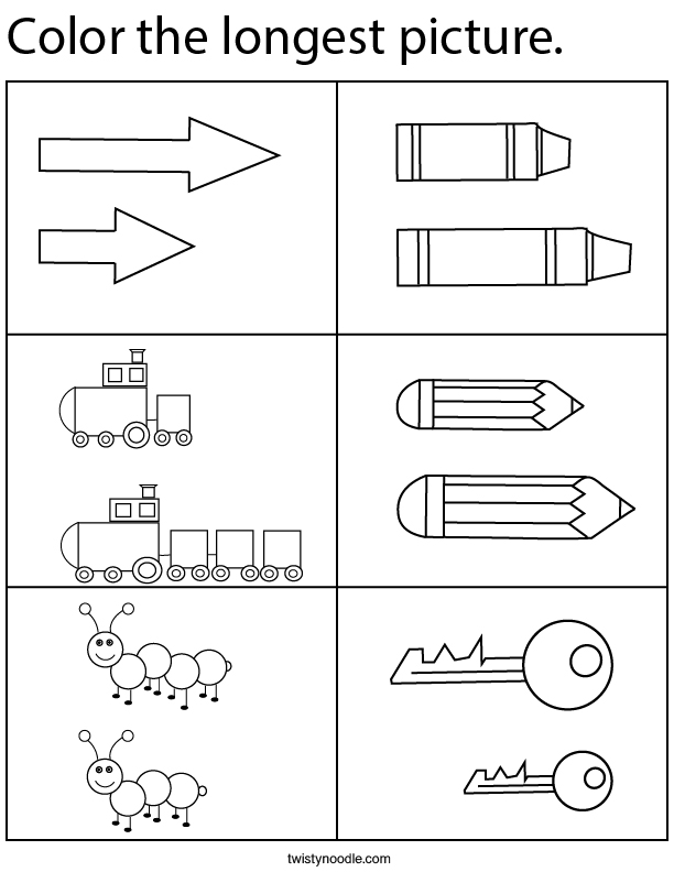 Color the Longest Object Math Worksheet - Twisty Noodle